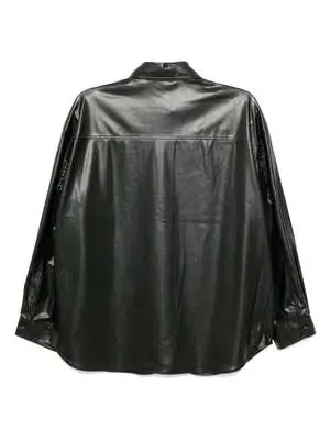TOUT A COUP Faux Leather Long Sleeve Shirt - Black