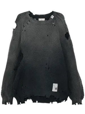 Mihara Yasuhiro Distressed Cable Knit Sweater In Black - 38% Off