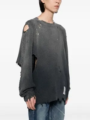 Mihara Yasuhiro Distressed Cable Knit Sweater In Black - 38% Off