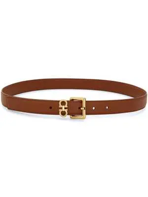 FERRAGAMO Gancini Plaque Leather Belt - Brown