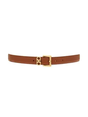 FERRAGAMO Gancini Plaque Leather Belt - Brown