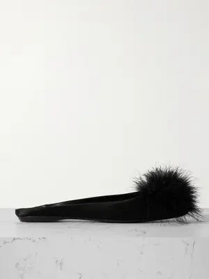 Saint Laurent Lido Feather-trimmed Slippers