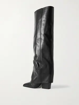Paris Texas Jane Folded Leather Knee Boots - Black