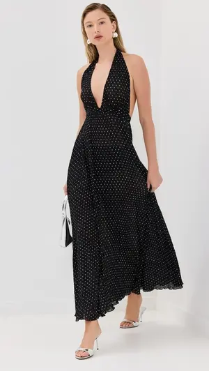 Lioness District Maxi Dress Polka Dot Halterneck - Onyx Polka