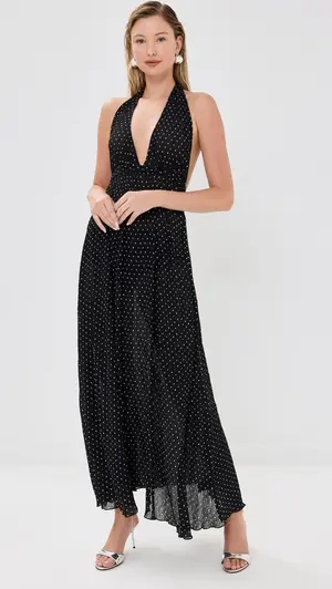 Lioness District Maxi Dress Polka Dot Halterneck - Onyx Polka