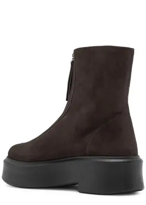 THE ROW Zipped Suede Ankle Boots - Dark Brown