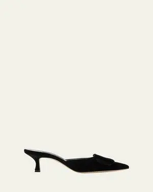 Manolo Blahnik Maysale Velvet Mule Pumps - Black