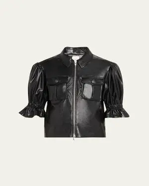 Cinq À Sept Holly Cropped Vegan Leather Jacket - Black