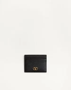 Valentino Garavani Vlogo Signature Grainy Calfskin Card Holder - Black