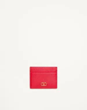Valentino Garavani Vlogo Signature Grainy Calfskin Card Holder - Rouge Pur