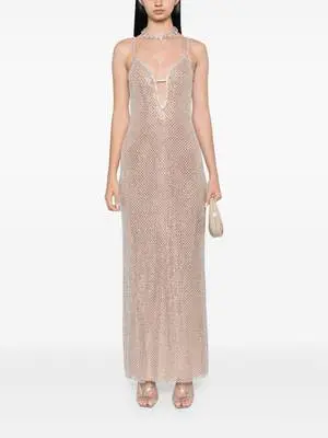 self portrait cream square rhinestone fishnet maxi dress Cream Mesh Rhinestone Maxi Dress  self-portrait-US