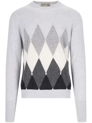 BALLANTYNE Argyle-Intarsia Jumper Grey