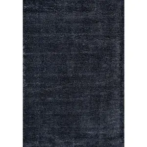 JONATHAN Y Groovy Solid Shag Area Rug Dark Navy