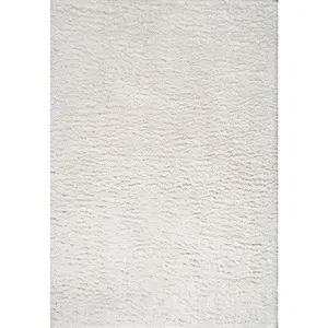 JONATHAN Y Groovy Solid Shag Area Rug - Ivory