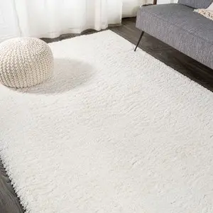 JONATHAN Y Groovy Solid Shag Area Rug - Ivory