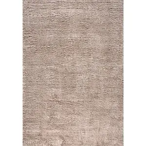 JONATHAN Y Groovy Solid Shag Area Rug Light Beige