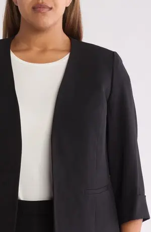 KASPER Cardigan-style Stretch Crepe Blazer - Black