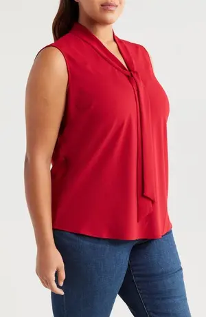 KASPER Sleeveless Tie-neck Top - Fire Red