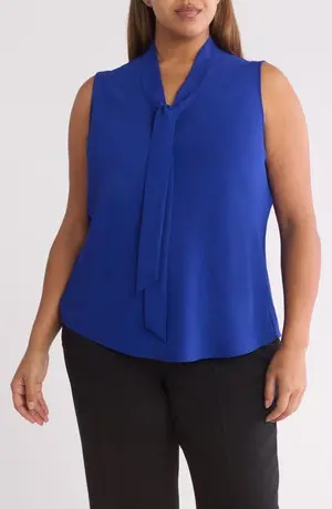 KASPER Sleeveless Tie-neck Top - Royal