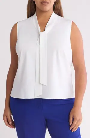 KASPER Sleeveless Tie-neck Top - White