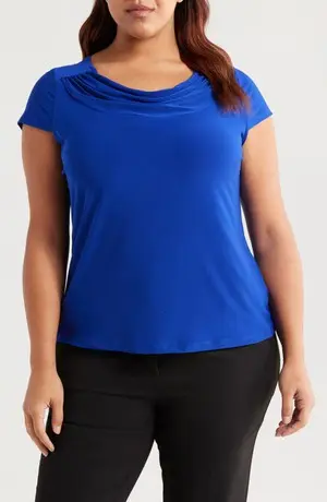 KASPER Cap Sleeve Cowl Neck Top - Royal