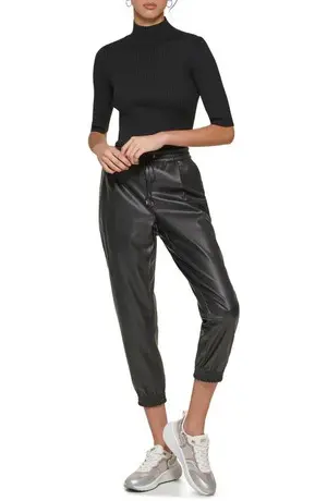 Dkny Mock Neck Ribbed Sweater - Black/black