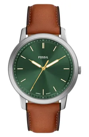 Fossil Minimalist Leather Strap Watch - Brown / Silver