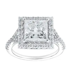 LUVMYJEWELRY Katerina Princess Cut 3.7 Ctw Lab Grown Diamond Halo Engagement Ring - 14k White Gold