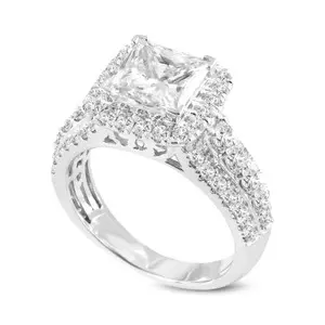 LUVMYJEWELRY 3.35 Ct Princess Cut Lab Grown Diamond Halo Engagement Ring - 14k White Gold