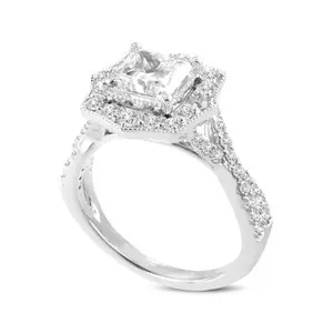 LUVMYJEWELRY Milena Princess Cut Lab Grown Diamond Halo Engagement Ring - 14k White Gold