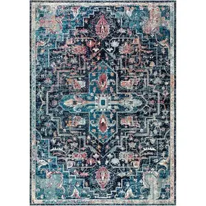 JONATHAN Y Zafra Vintage Medallion Peacock Area Rug - Peacock Blue/navy