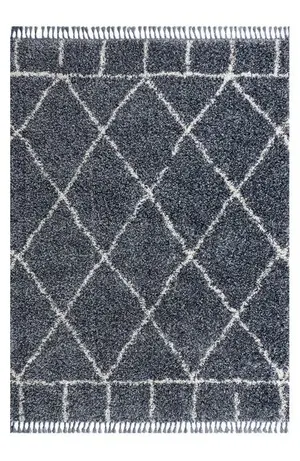JONATHAN Y Mercer Shag Plush Tassel Moroccan Geometric Area Rug - Blue/cream