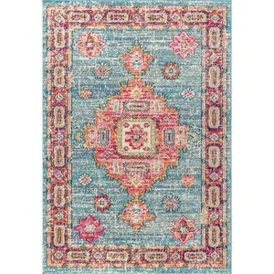 JONATHAN Y Bohemian Flair Boho Vintage Medallion Area Rug - Blue/red