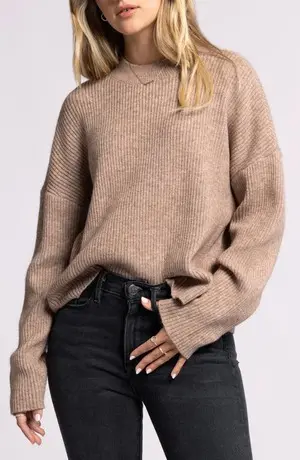 THREAD & SUPPLY Lana Rib Crewneck Sweater - Heather Mocha