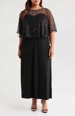CONNECTED APPAREL Sequin Cape Gown