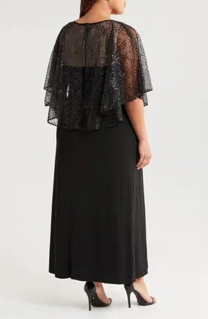 CONNECTED APPAREL Sequin Cape Gown