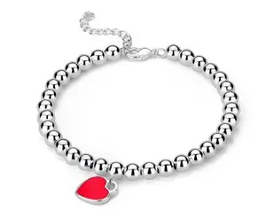 DONATELLO GIAN Name' Beaded Heart Charm Bracelet - Red