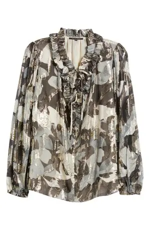 Kobi Halperin Boden Metallic Floral Tie Neck Top