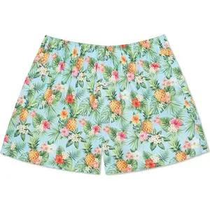DRUTHERS NYC Organic Cotton Oahu Hawaiian Print Boxer Short Lt. Blue