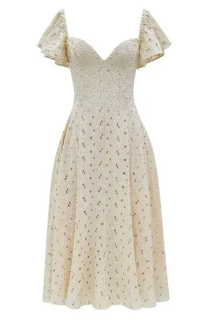House Of Cb Amaya Flutter Sleeve Lace Midi Dress