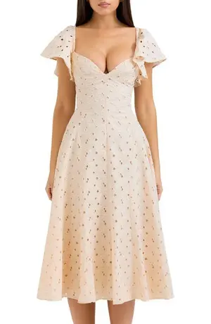 House Of Cb Amaya Flutter Sleeve Lace Midi Dress