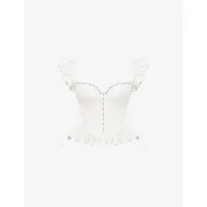 House Of Cb Lilibet Floral-embroidered Corset Top - White Embroidered