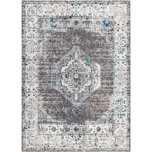 JONATHAN Y Ankara Vintage Medallion Area Rug - Gray/ivory