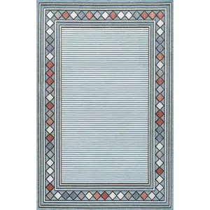 JONATHAN Y Sebastian High-low Modern Diamond Border Indoor/outdoor Area Rug - Blue/ivory