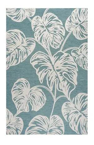 JONATHAN Y Tobago High-low Two-tone Monstera Leaf Indoor/outdoor Area Rug - Blue/ivory