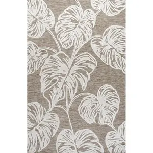 JONATHAN Y Tobago High-low Two-tone Monstera Leaf Indoor/outdoor Area Rug - Brown/ivory