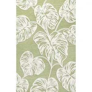 JONATHAN Y Tobago High-low Two-tone Monstera Leaf Indoor/outdoor Area Rug - Light Green/ivory
