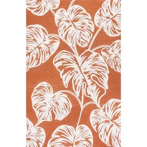 JONATHAN Y Tobago High-low Two-tone Monstera Leaf Indoor/outdoor Area Rug - Orange/ivory