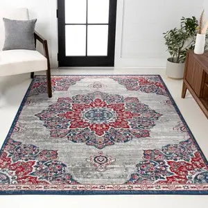 JONATHAN Y Modern Persian Vintage Moroccan Medallion Area Rug - Navy/red