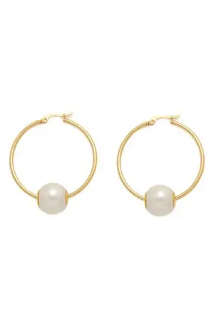 PETIT MOMENTS Faux Pearl Hoop Earrings - Gold